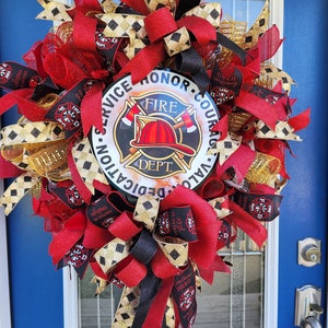 Fireman Wreath, First Responder Front Door Wreath, Fire Rescue Wreath ...