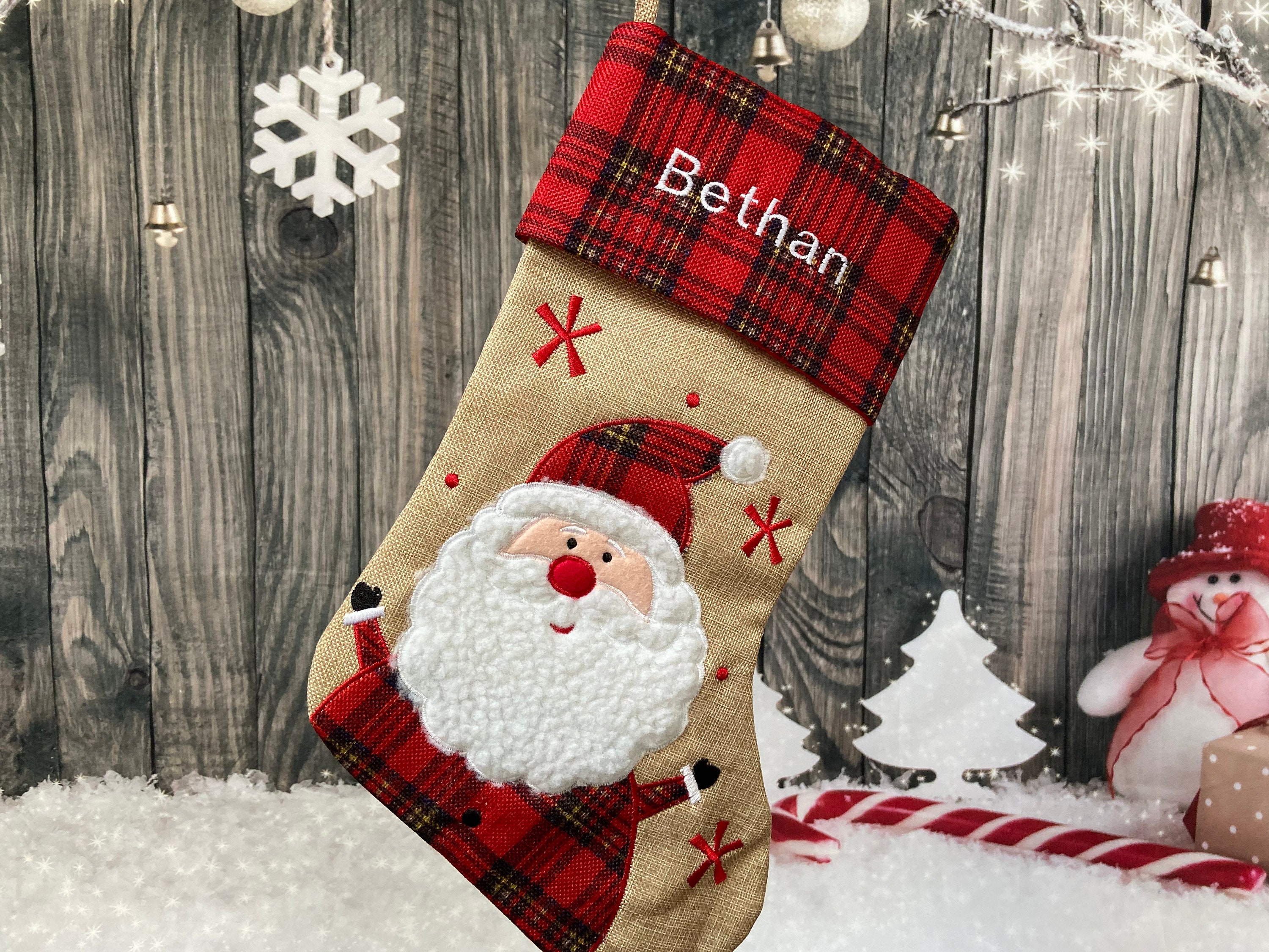 Santa Christmas Stocking Embroidered Stocking Farmhouse | Etsy