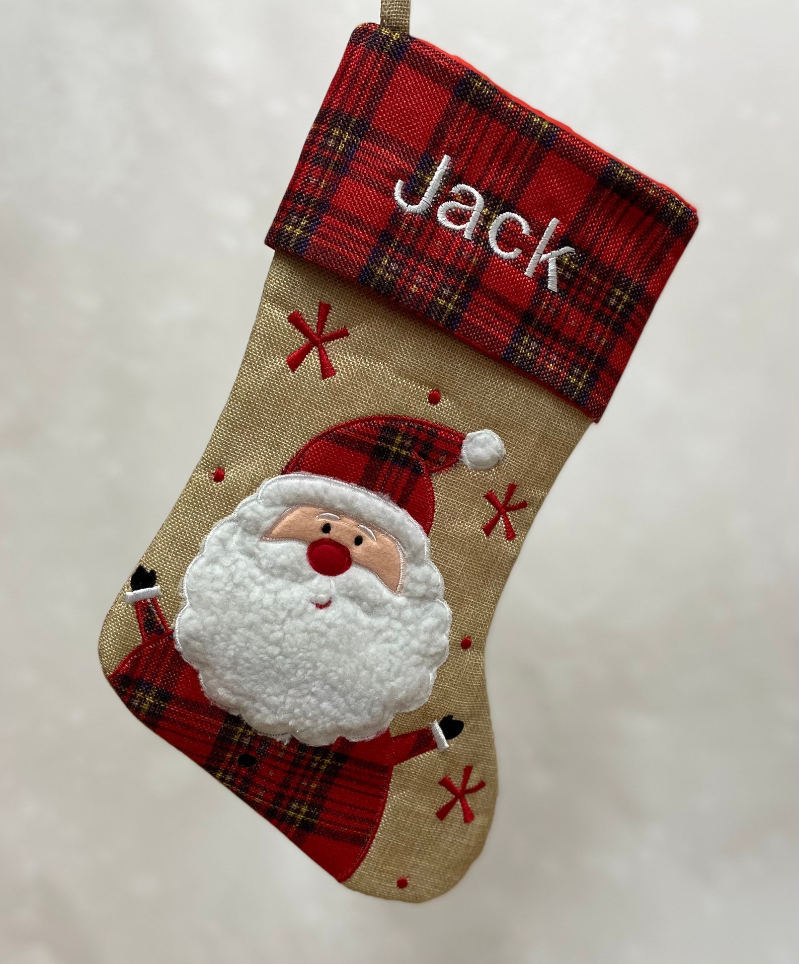 Santa Christmas Stocking Embroidered Stocking Farmhouse | Etsy