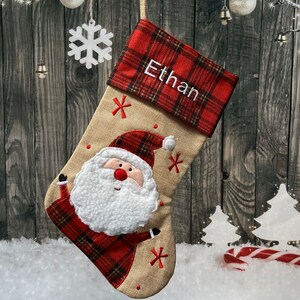 Santa Christmas Stocking Embroidered Stocking Farmhouse | Etsy