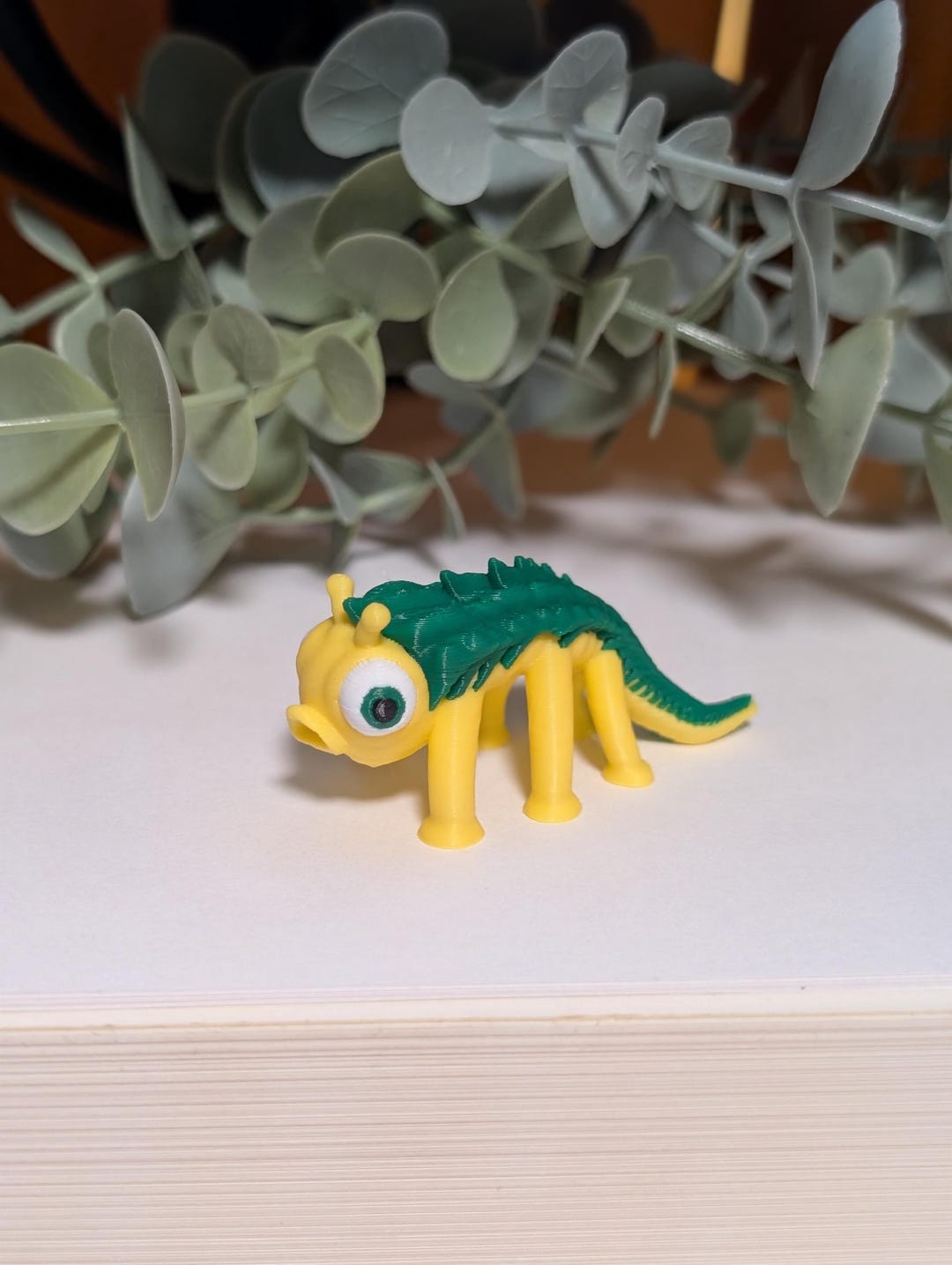 3D Printed Spiky Grub Figurine, Yellow and Green Desk Pet - Etsy