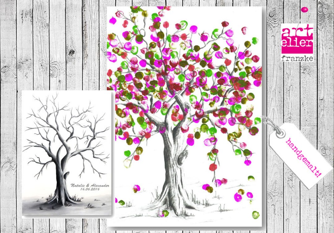 Wedding Tree Hand Painted Canvas Wedding Tree Fingerprint - Etsy