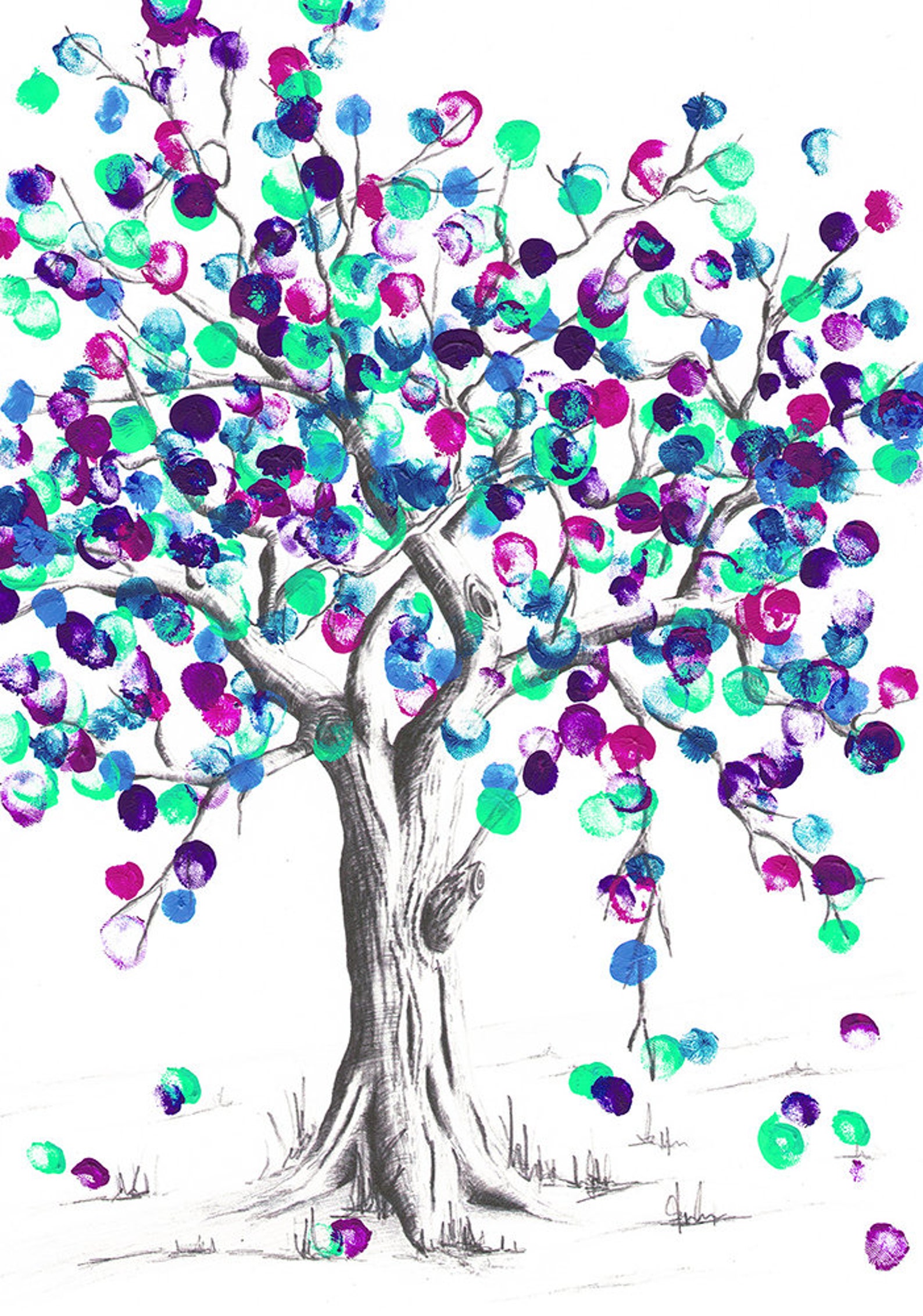 Wedding Tree Hand Painted Canvas Wedding Tree Fingerprint - Etsy