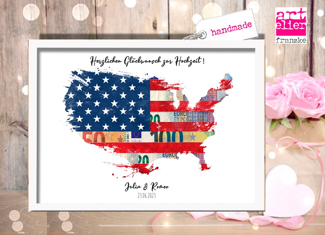 Geldgeschenk HOCHZEIT Landkarte USA abstrakt Reisegutschein - Etsy.de