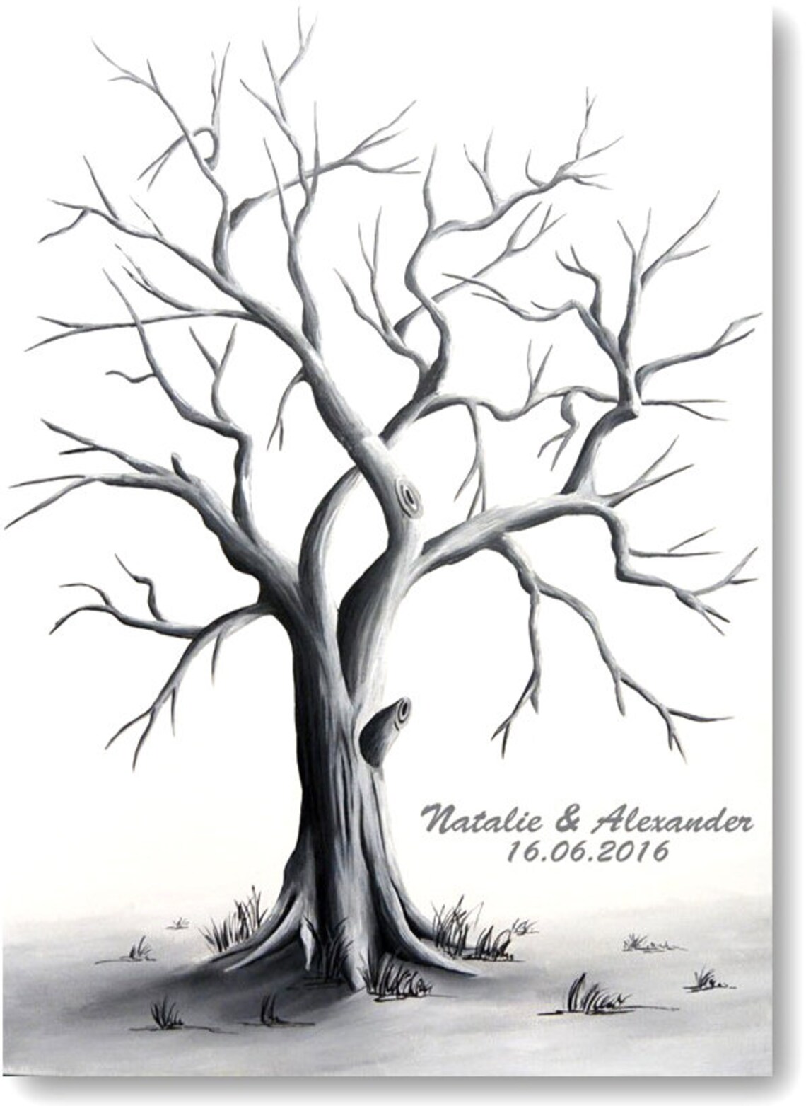 Wedding Tree Hand Painted Canvas Wedding Tree Fingerprint Picture Guest ...