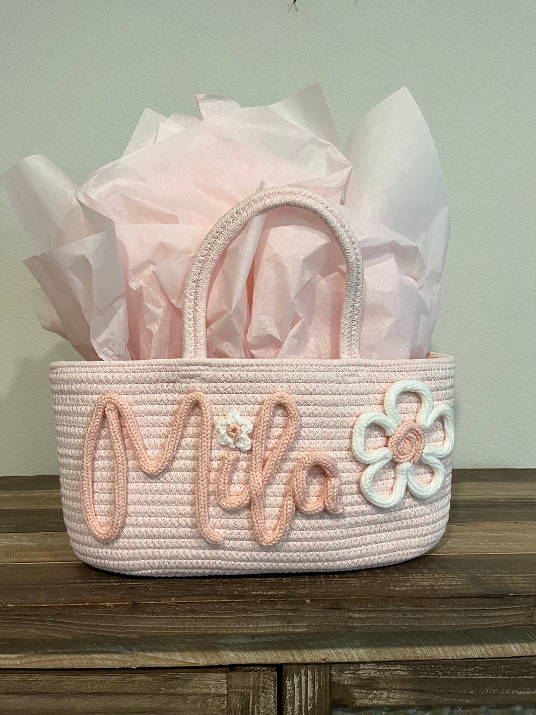 PERSONALIZED Baby Shower Gift Basket, Customized Rope Name Basket ...