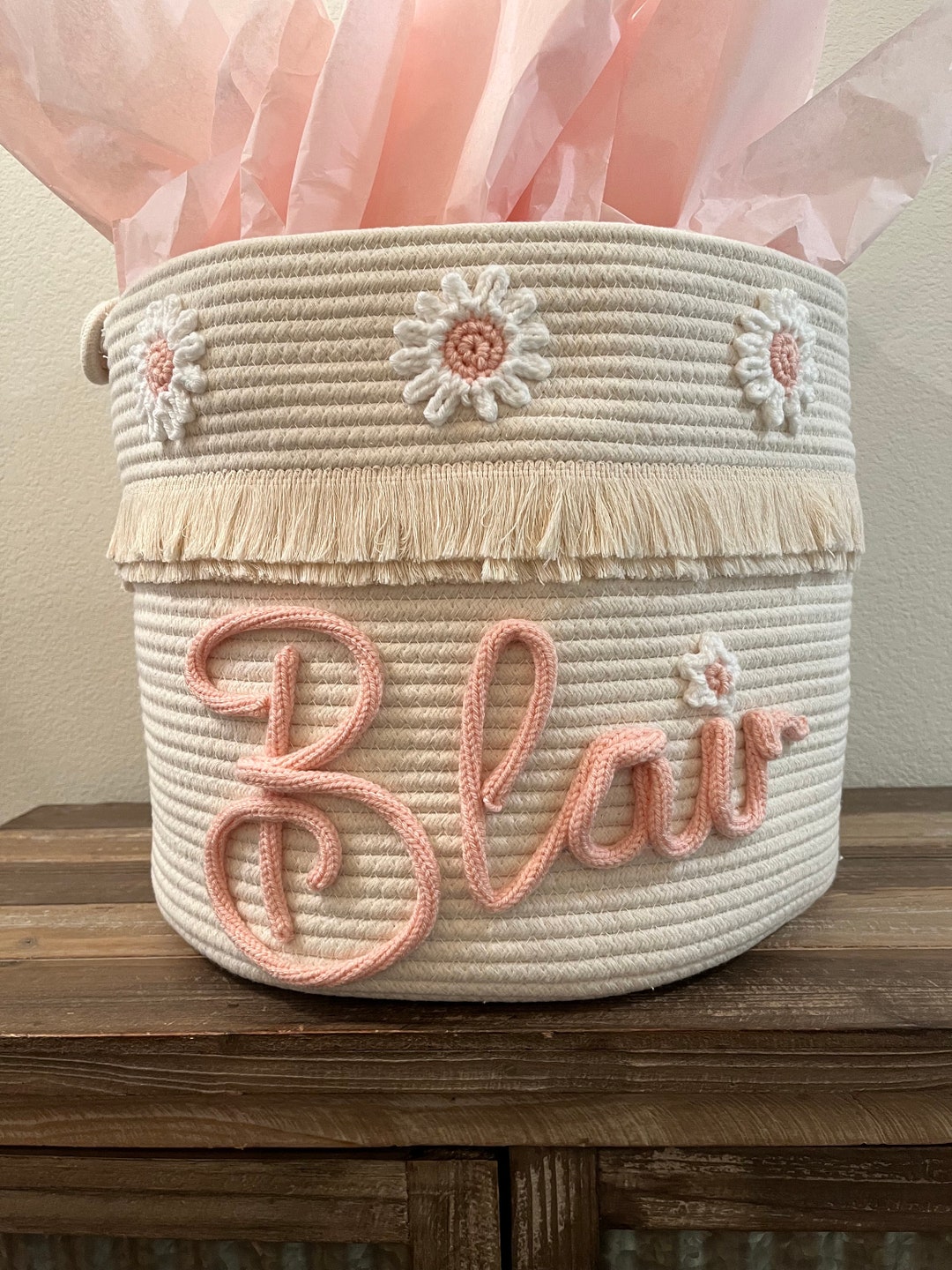 Personalized Rope Basket: Boho Nursery Toy Storage Hamper - Etsy