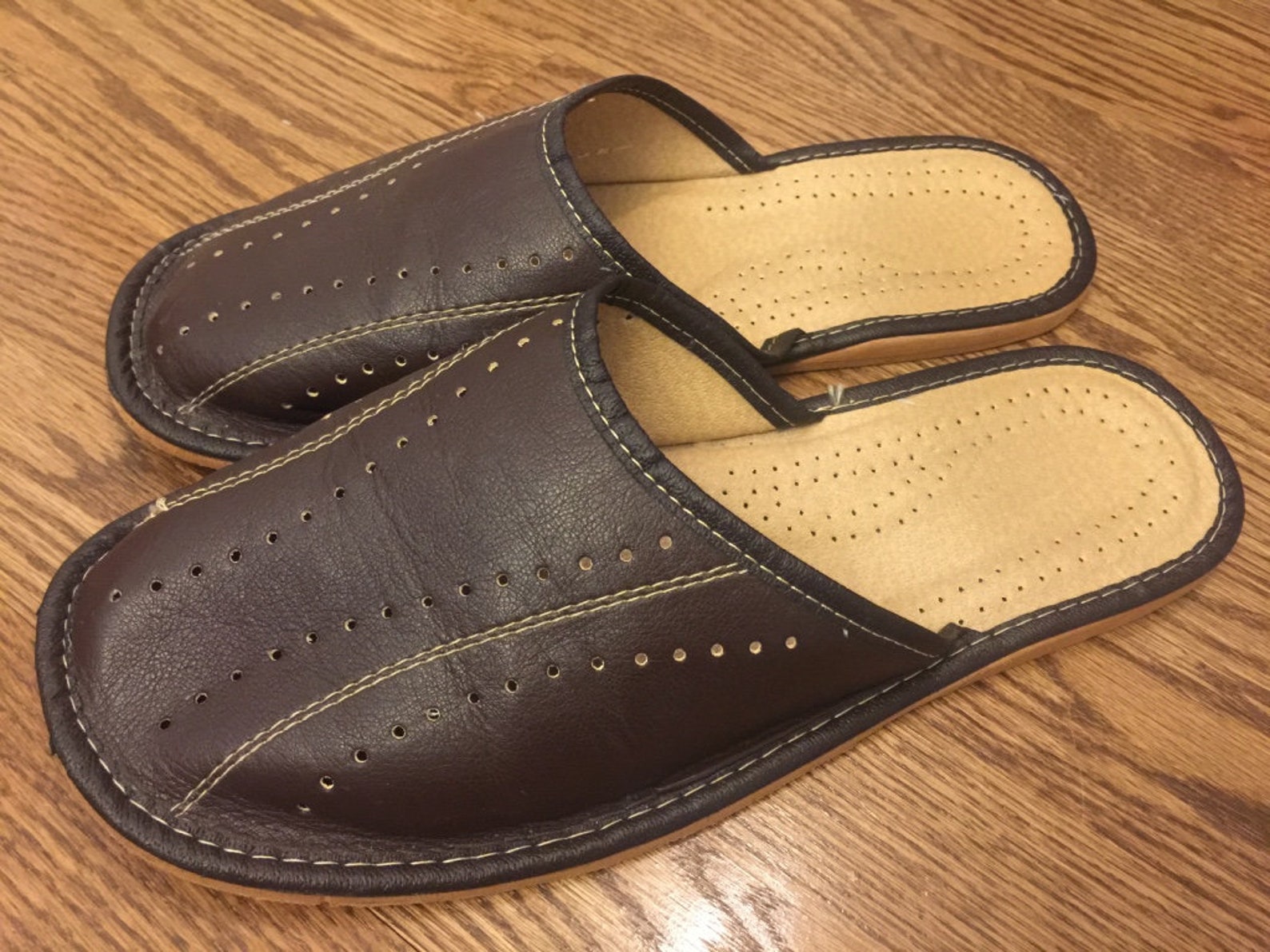 Mens Traditional Handmade 100% Leather Slippers Handmade Poland - Etsy