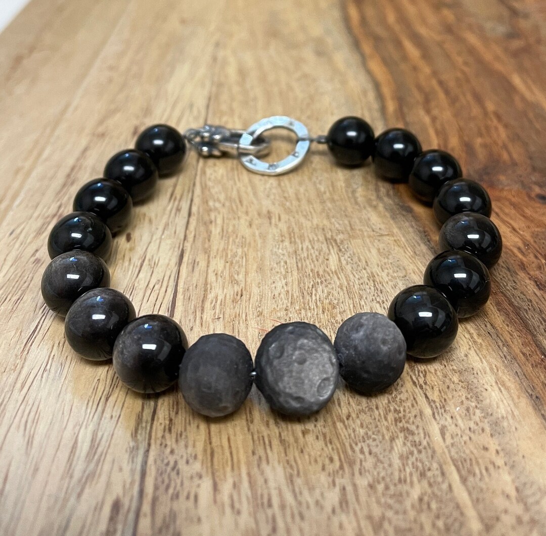 1064 - Silver Obsidian Meteorite Moon Bracelet - Etsy