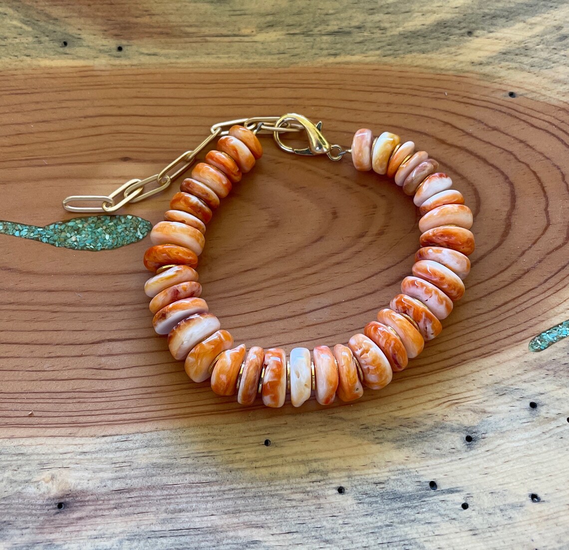 610 Orange Spiny Oyster Bracelet | Etsy