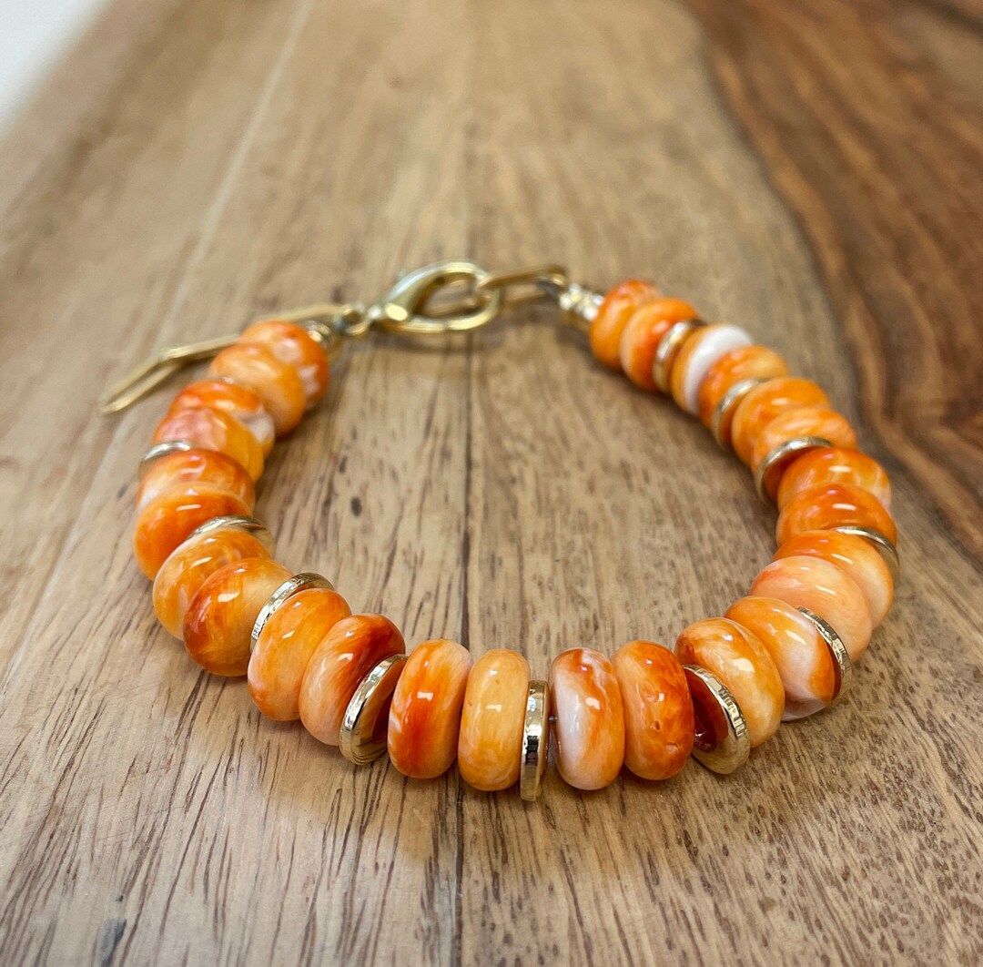 1083 Sunset Orange Spiny Oyster Bracelet - Etsy
