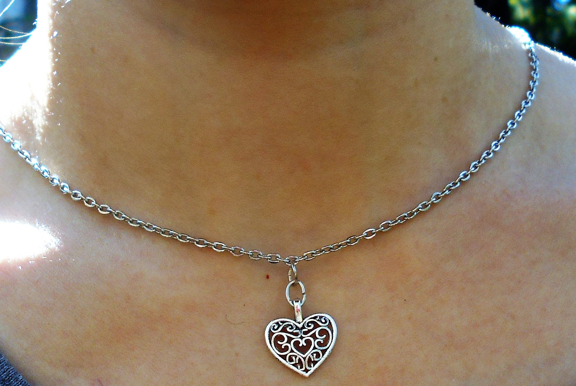 Silver Filigree Heart Chain Necklace - Etsy