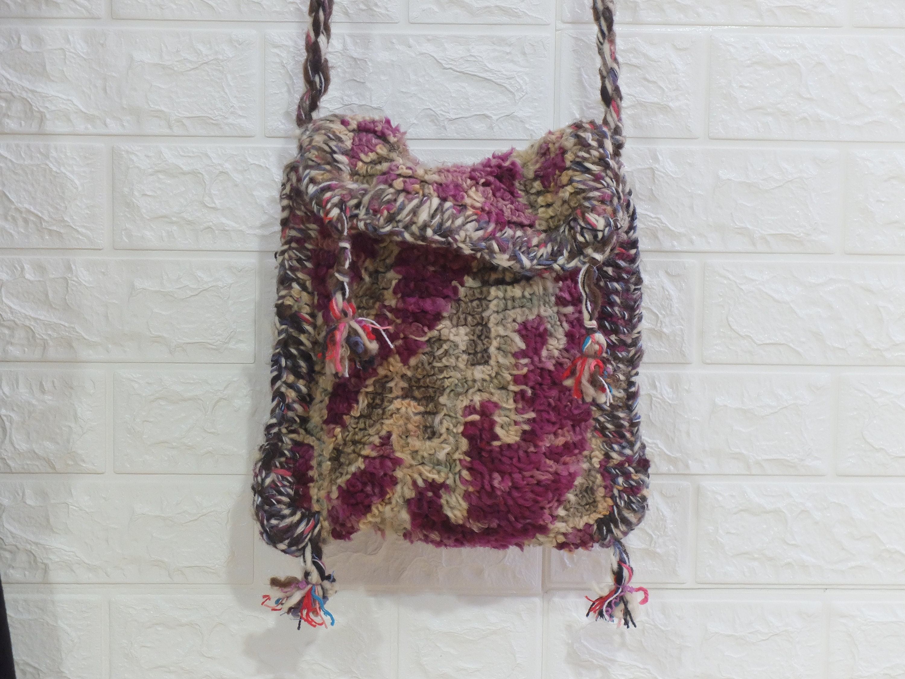 Multi-coloured bag berber wool rug bag vintage kilim wool | Etsy