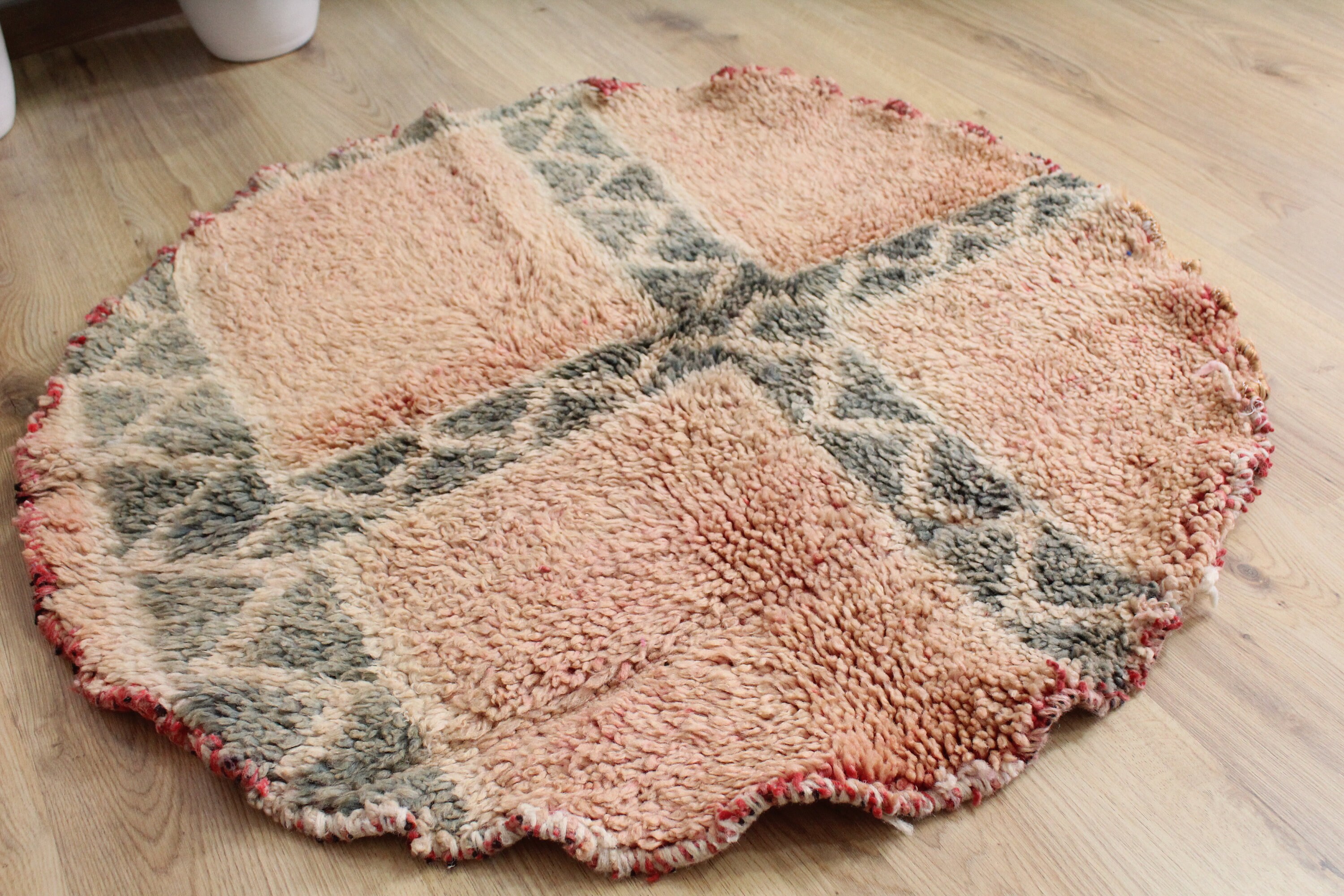 35 inches Round Rug Moroccan . Vintage Azilal Rug Hand Woven | Etsy