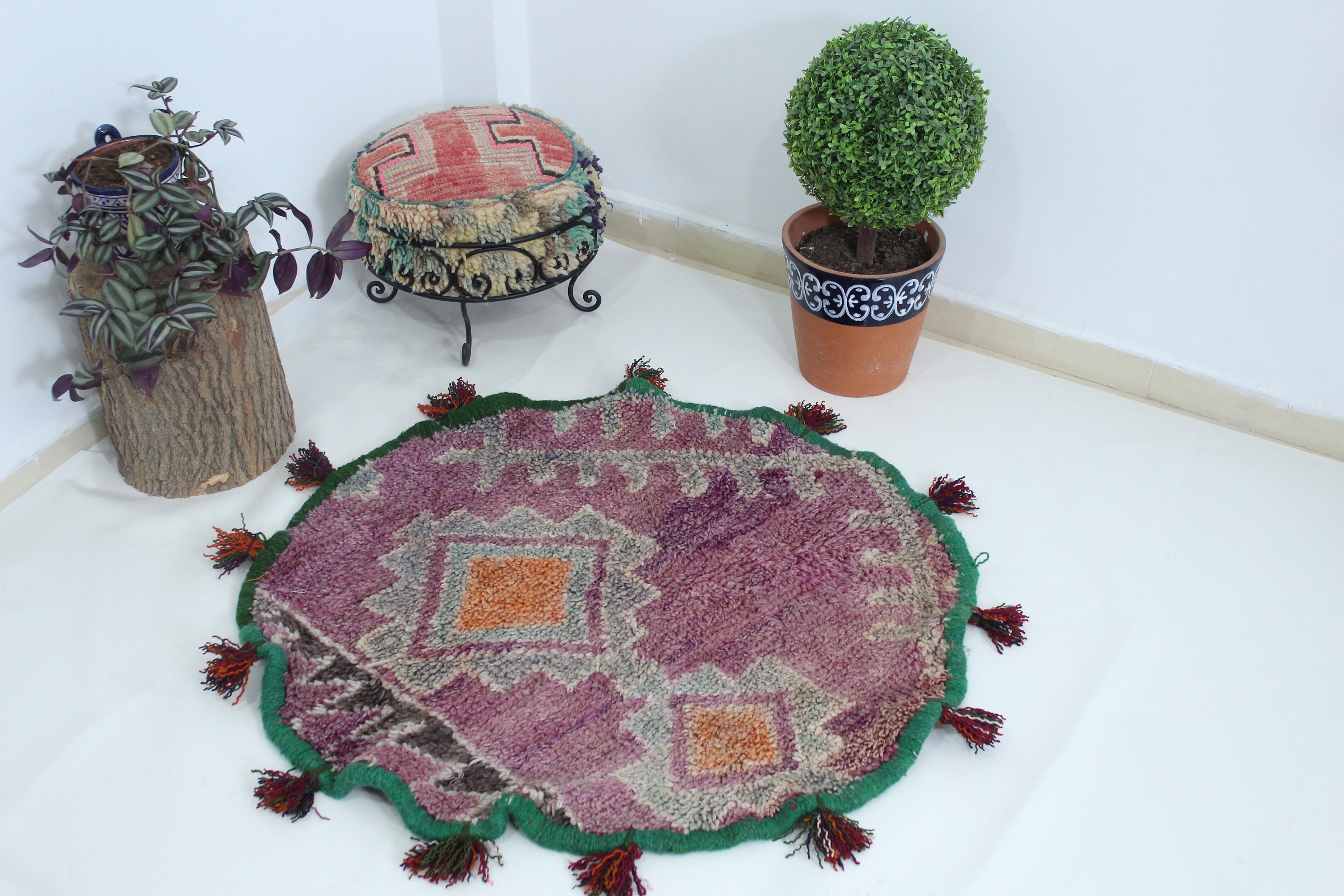 35 Inches Round Rug Moroccan . Vintage Azilal Rug Hand Woven - Etsy