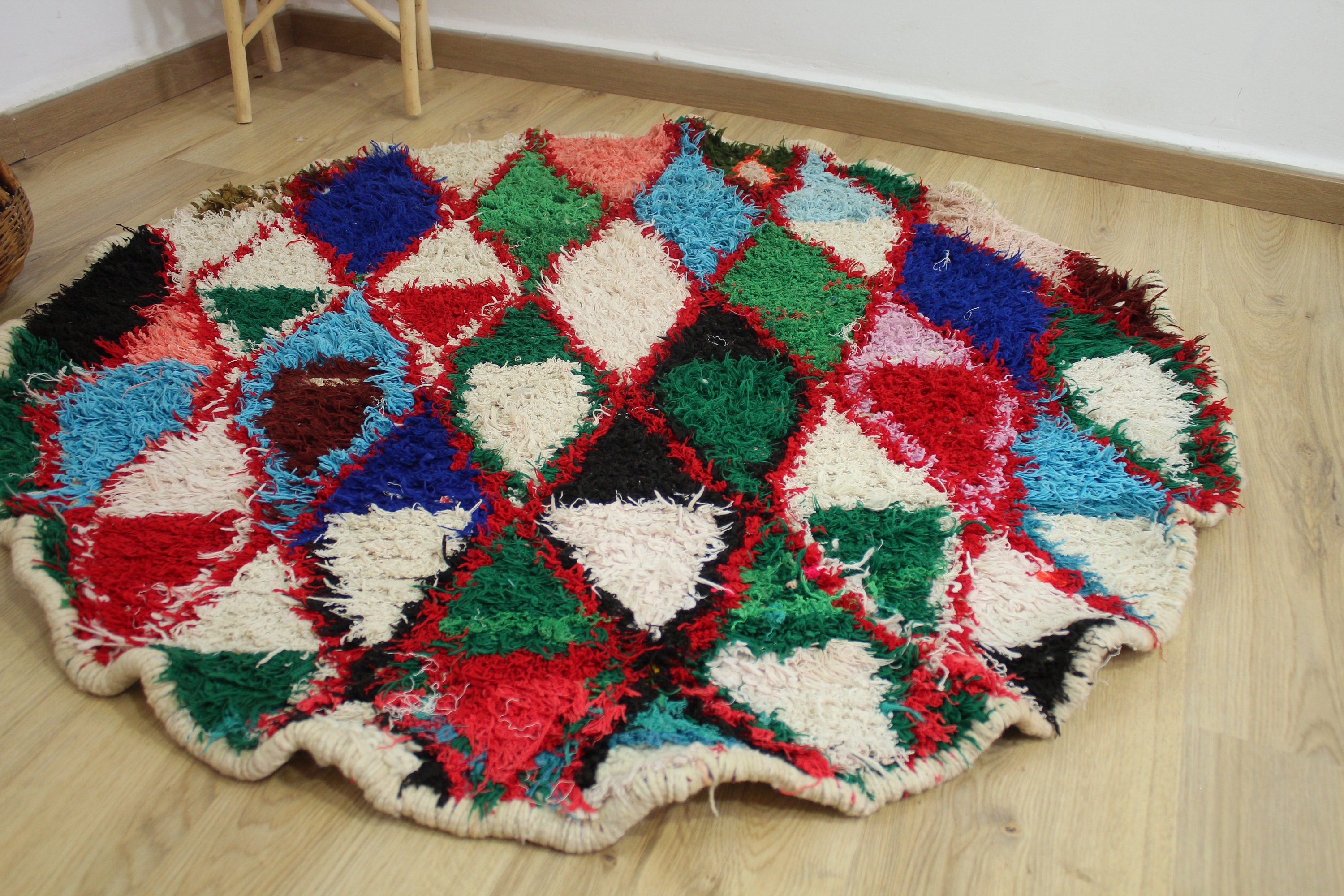 47 inches Round Rug Moroccan . Vintage Azilal Rug Hand Woven | Etsy