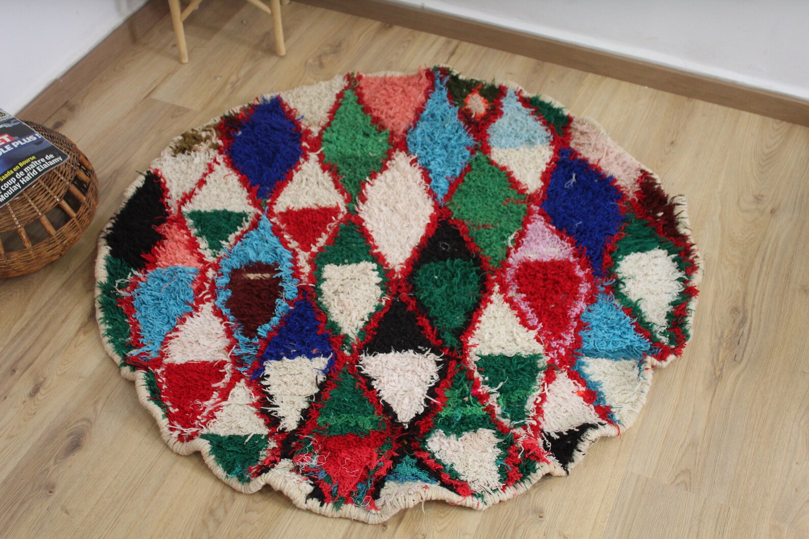 47 inches Round Rug Moroccan . Vintage Azilal Rug Hand Woven | Etsy