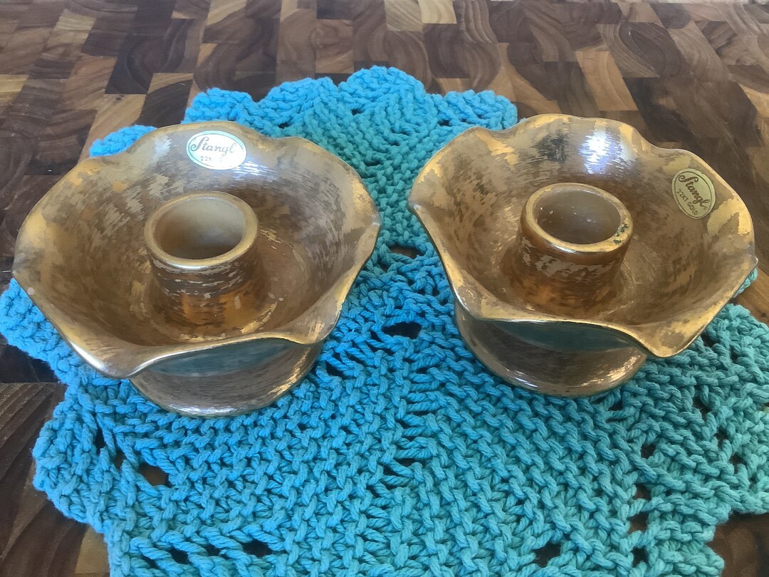 Vintage Stangl Pottery Candlestick Holders, Granada Gold Taper Candle ...