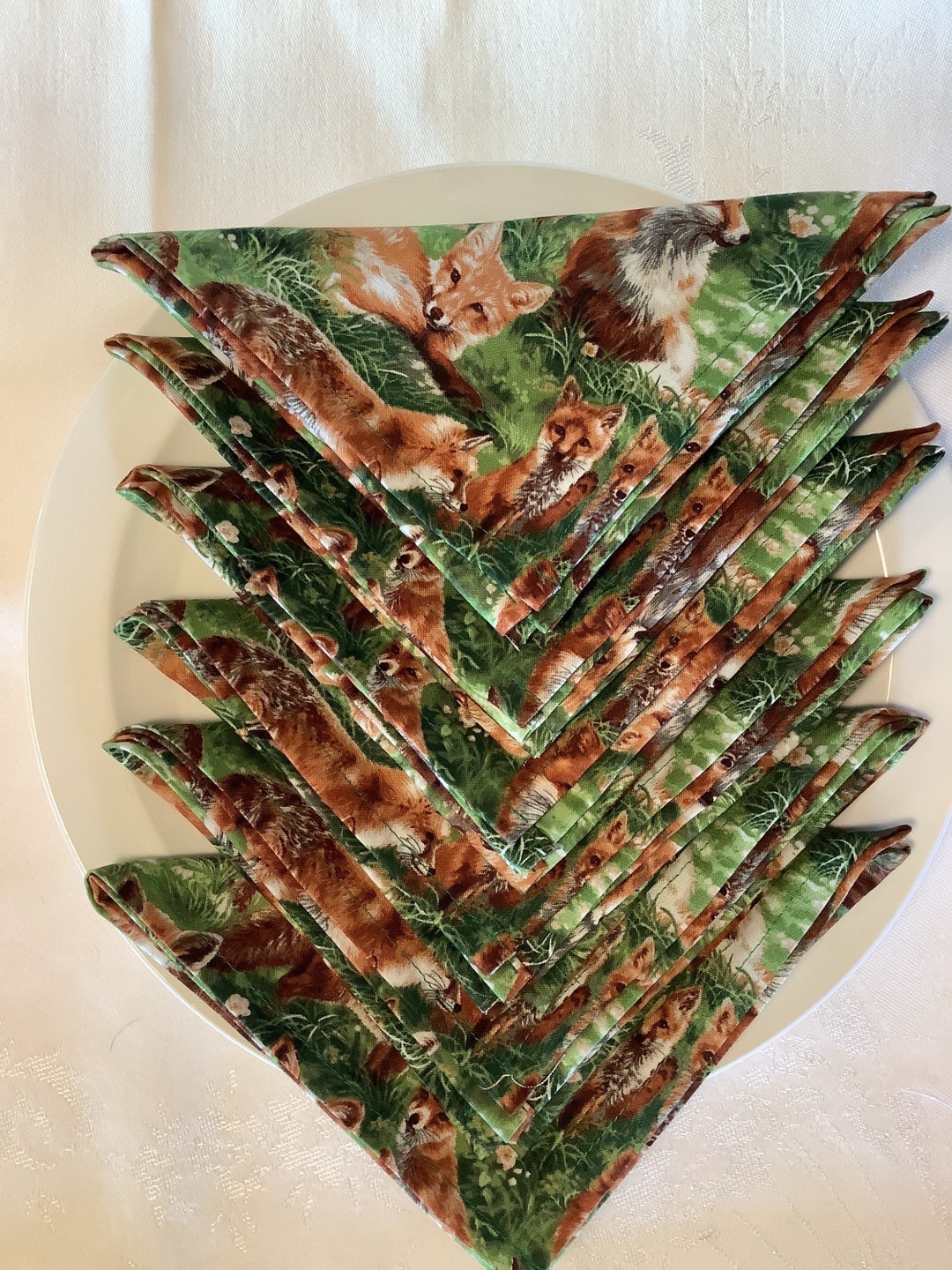 SALE: Foxes Cloth Napkins Foxes in the Forest 6 Cocktail Napkins, Table ...