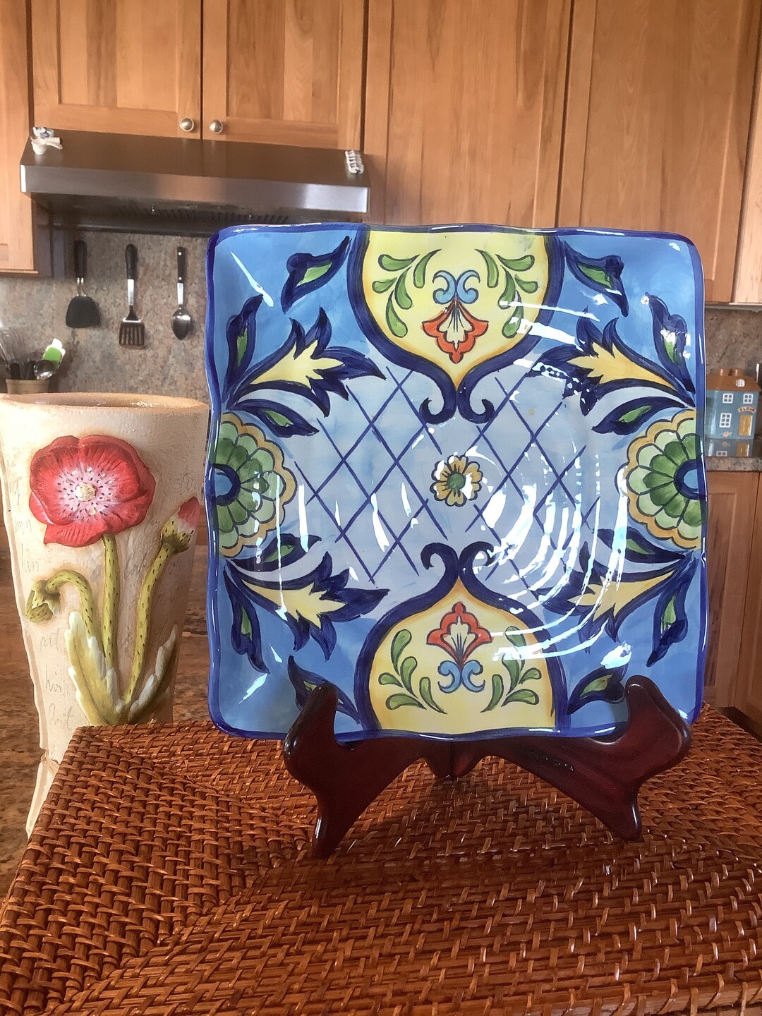 Maxcera 9 Square Blue Talavera Hand Painted Plate - Etsy