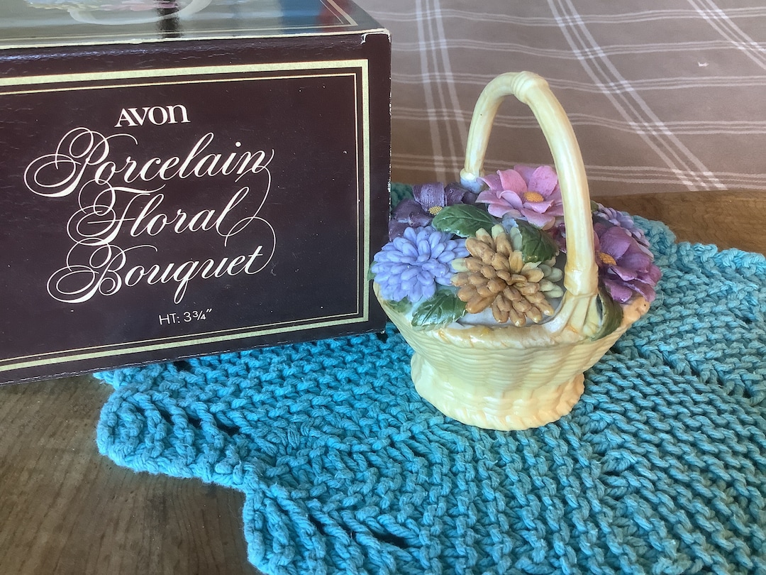 Avon Floral Basket Exclusive Hand Painted Porcelain Bisque 1980 Avon ...