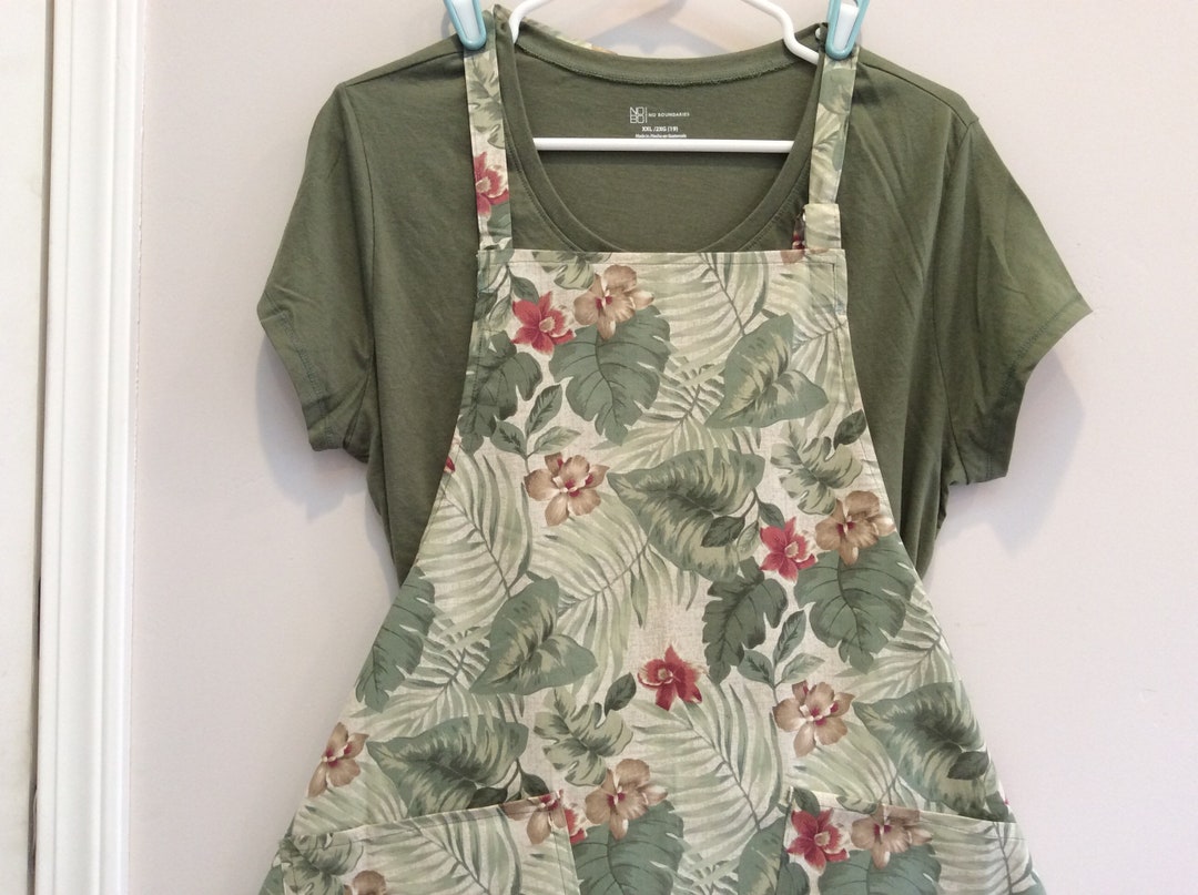 Apron in TROPICAL LEAVES Apron Philodendron Flowers Full Apron Handmade ...