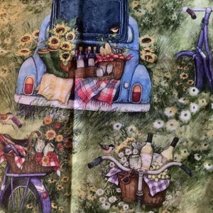 SUSAN WINGET Blue Car With Trunk Packed With Picnic Supplies 100 per ...