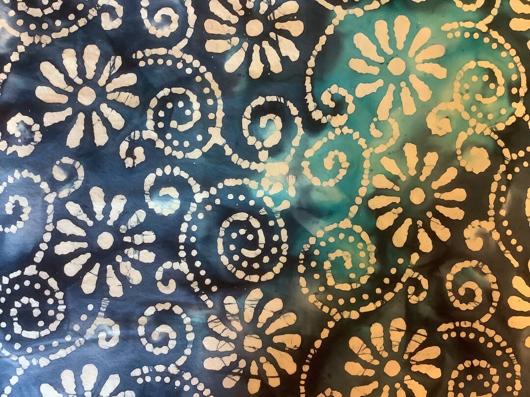 BATIK in Shades of French Blues, Turquoise and White Designs Fabric 1 ...