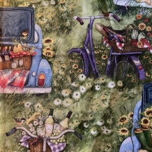 SUSAN WINGET Blue Car With Trunk Packed With Picnic Supplies 100 per ...