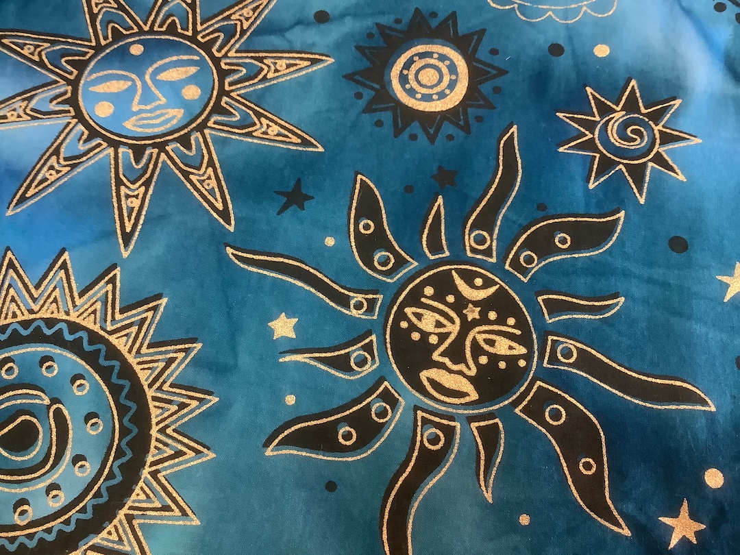 Celestial Fabric - Sun and Moon on Turquoise 100% Cotton Fabric Night ...