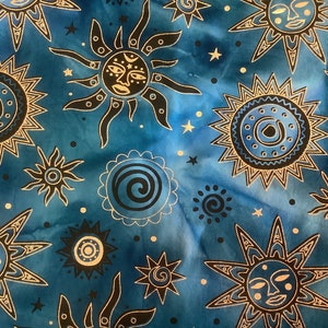 Celestial Fabric - Sun and Moon on Turquoise 100% Cotton Fabric Night ...