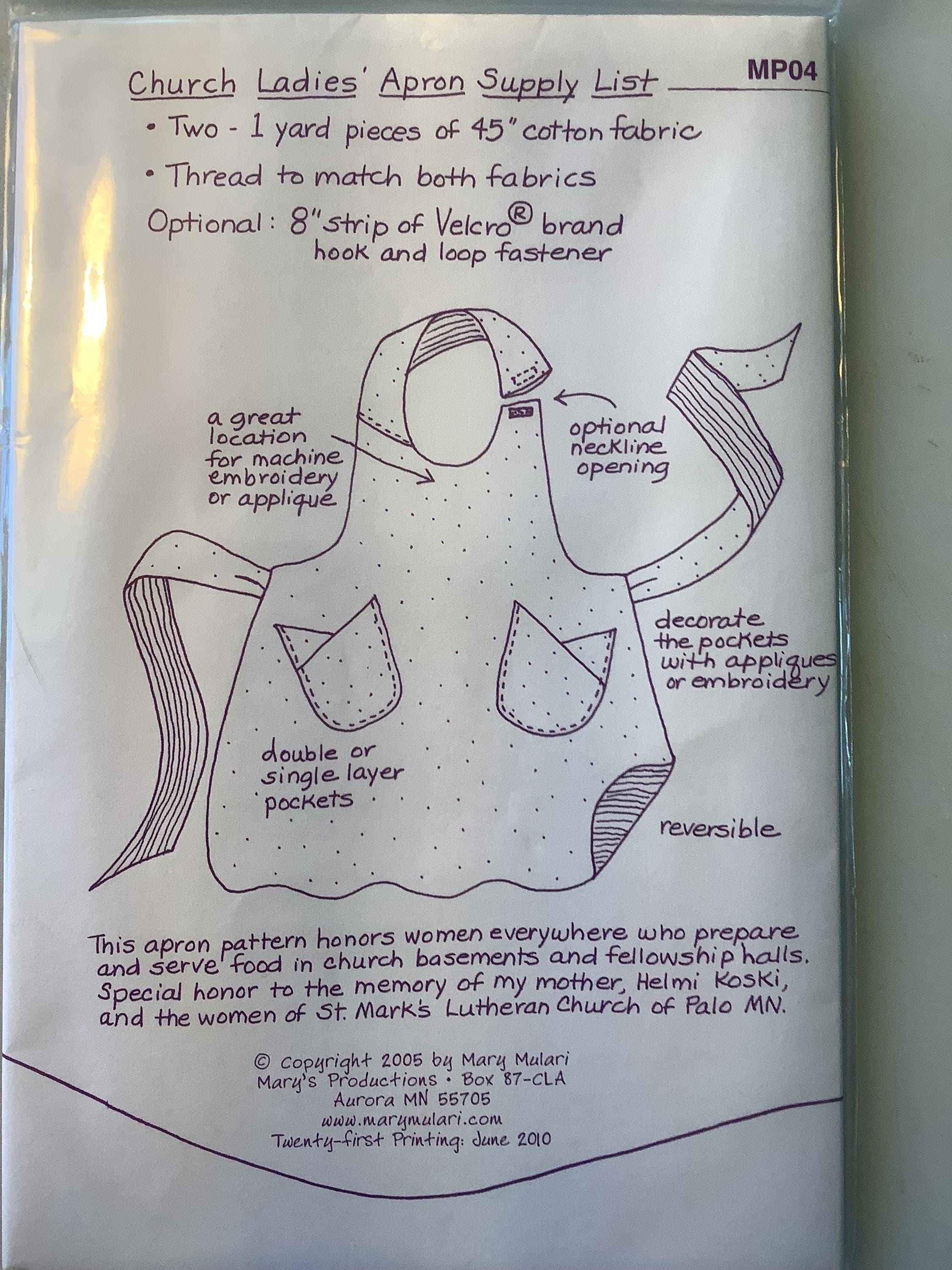 Church Ladies Apron, Pattern by Mary Mulari Designs - Etsy
