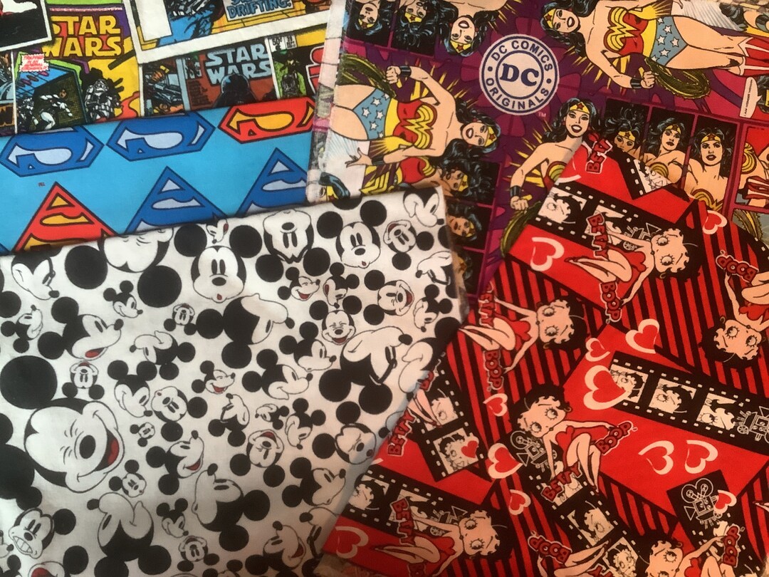 Pre Cut Fat Quarter Bundle - 5 Licensed Characters Fabrics - Disney ...