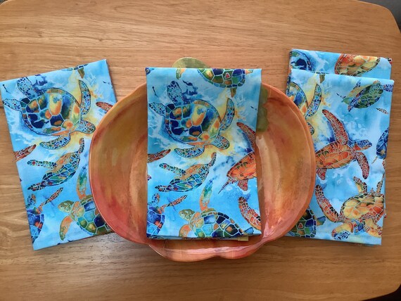 FOUR Cloth TURTLES Napkins Under the Sea Turtles Cotton Cloth - Etsy