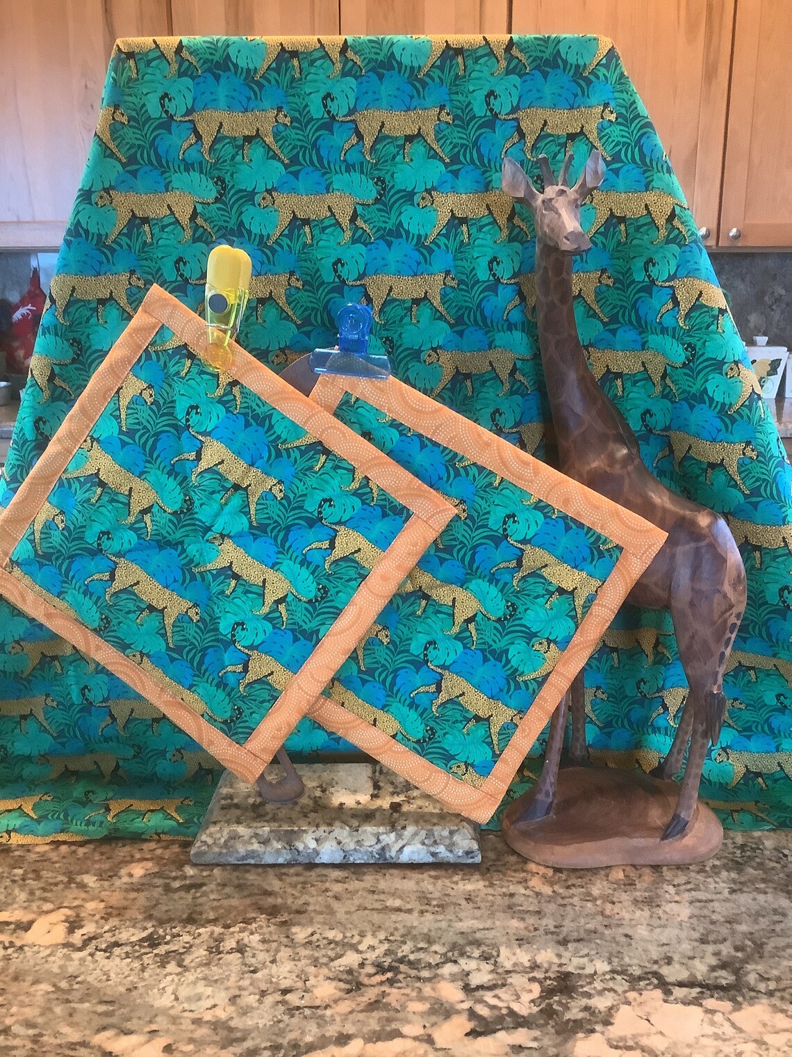 LEOPARDS in the Jungle Hot Pads Set of 2 Handmade Quilted Leopard Print ...