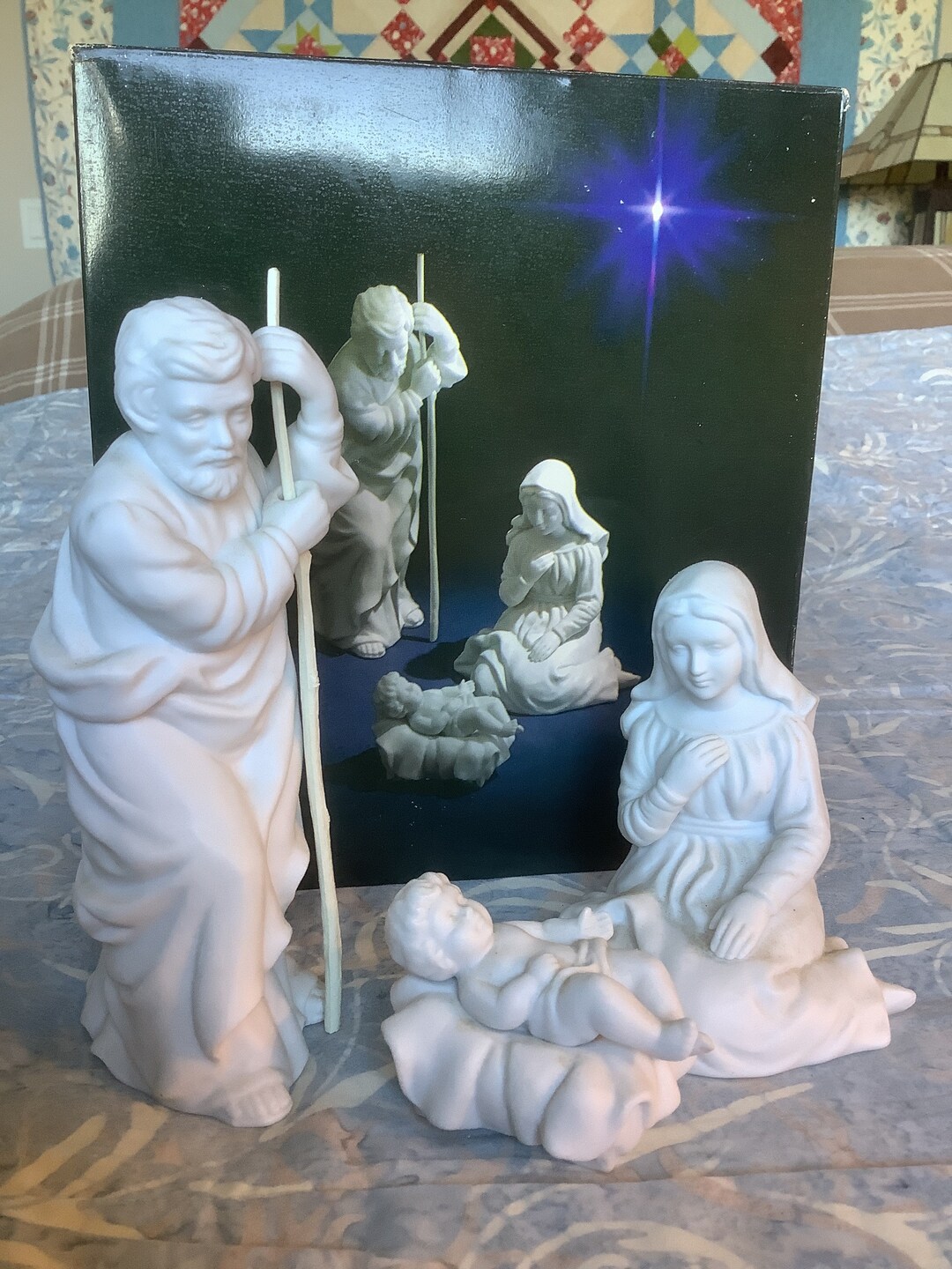 Vintage AVON Nativity Holy Family 3 Piece White Fine Bisque Porcelain ...