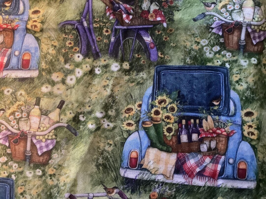 SUSAN WINGET Blue Car With Trunk Packed With Picnic Supplies 100 per ...