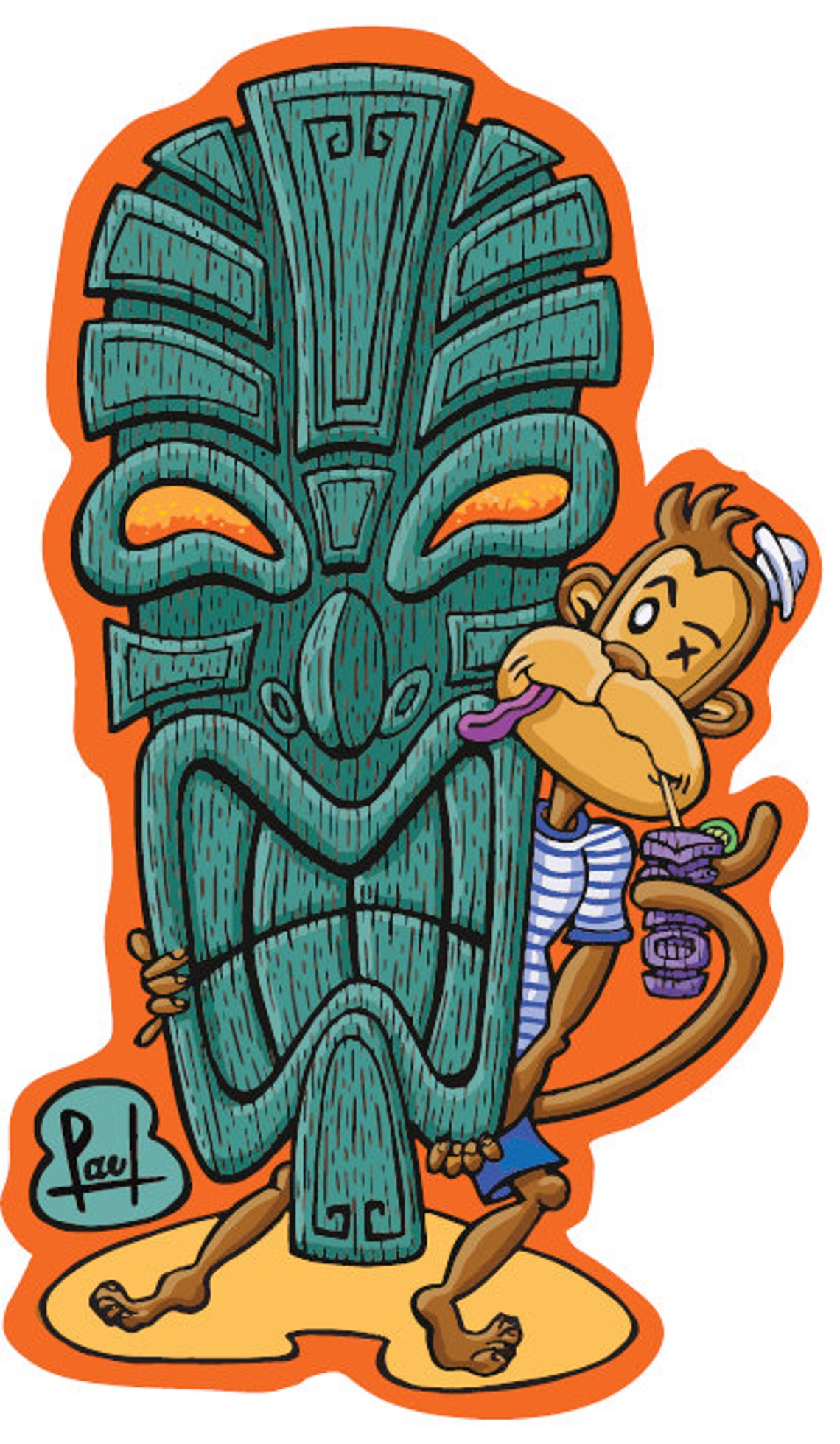 Conjunto de tres pegatinas de vinilo Mono Naranja / Tiki & Mono / Mono ...