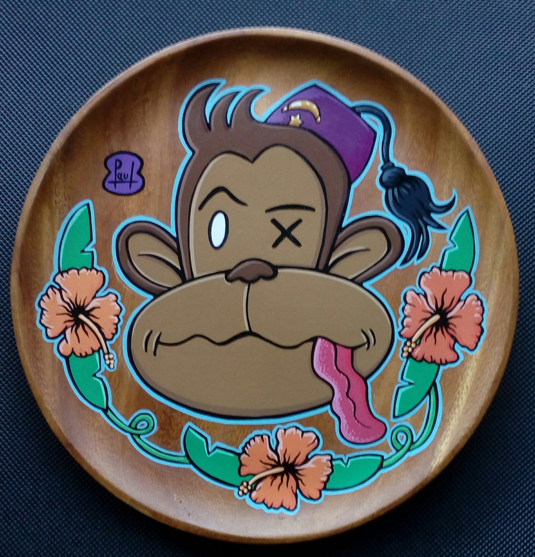 Monkey Plate Hand Painted on Round Teak Plate 24x24cm - Etsy