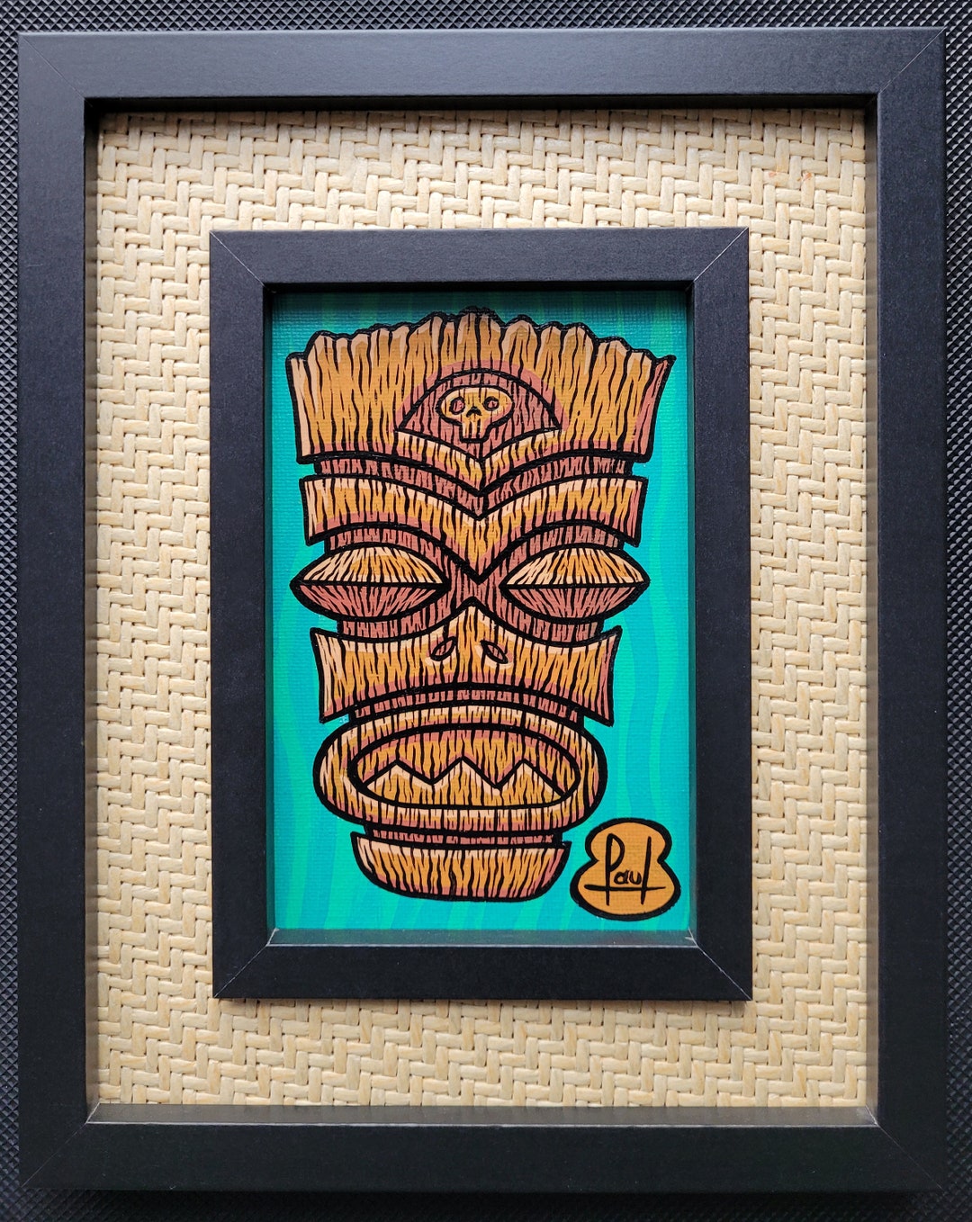 Framed Tiki Blue Background Original Painting 20x25cm - Etsy