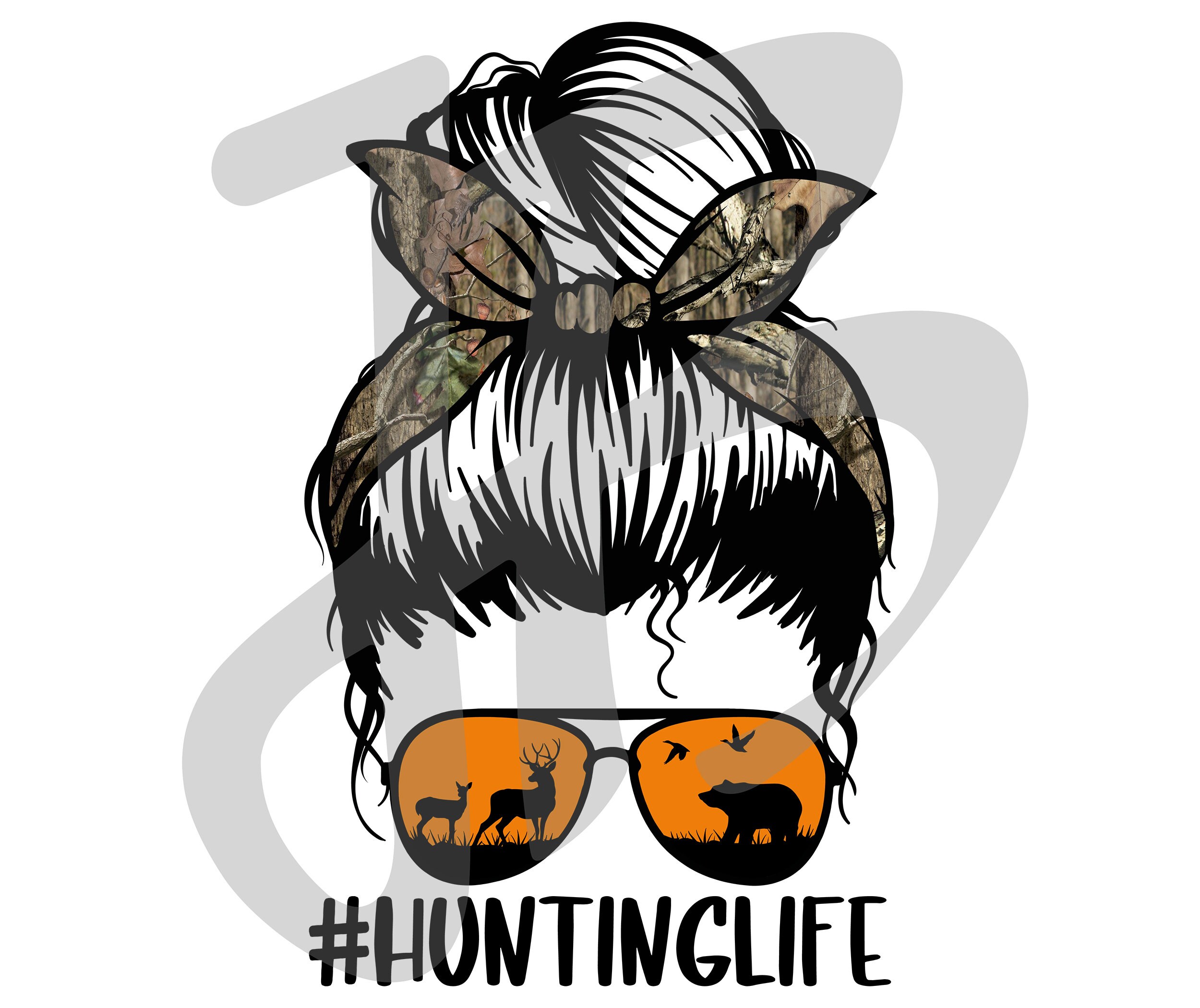 Hunting Life Messy Bun Deer Bear Duck Camo Digital Design | Etsy