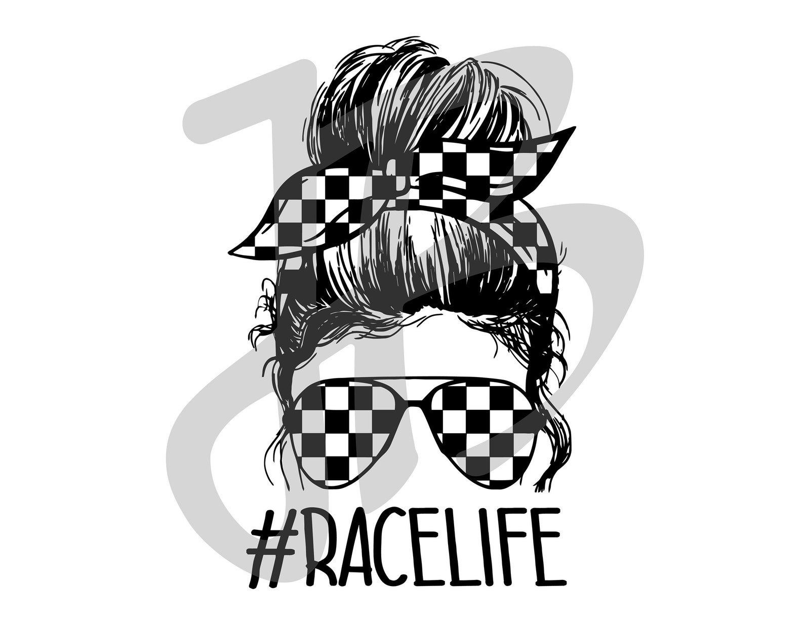 Race Life SVG Checkered Flag Messy Bun Instant Digital - Etsy