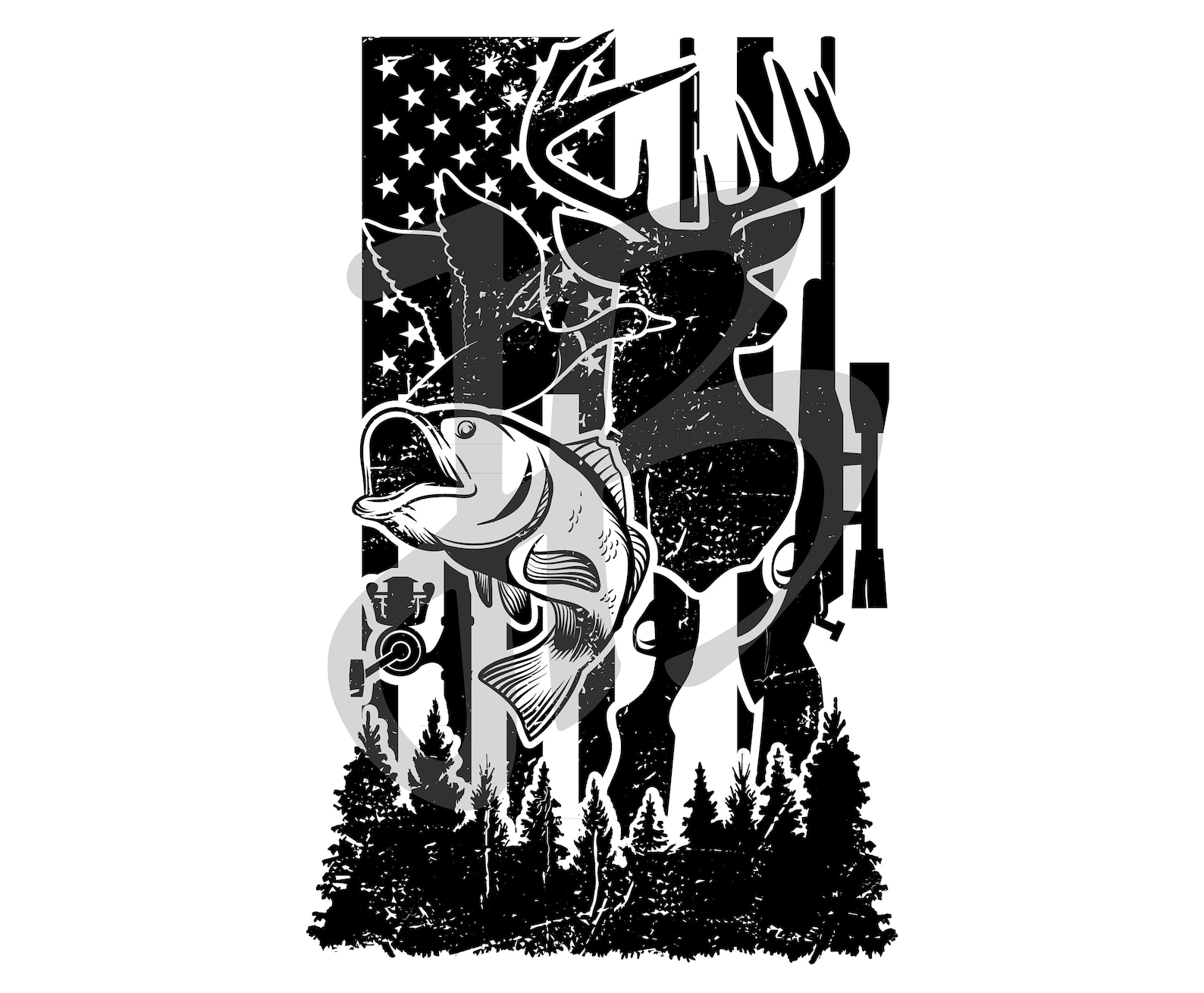 Hunting Flags Deer Duck Fish Black Solid SVG PNG Digital Designs - Etsy