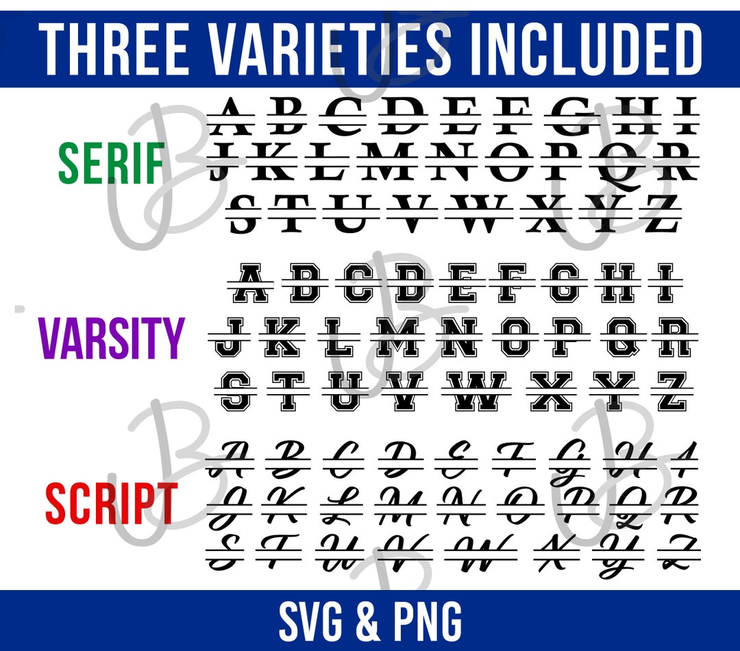 Split Monogram Alphabet Font Bundle Serif Varsity Script SVG PNG ...