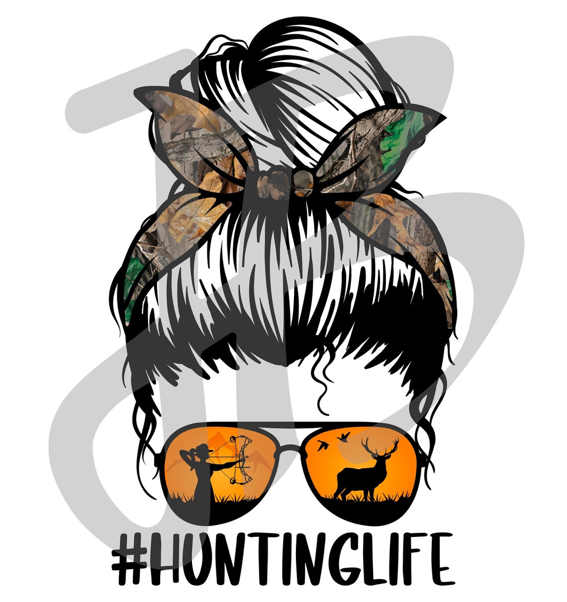 Hunting Life Messy Bun Deer Women Bow Duck Camo Digital Design - Etsy