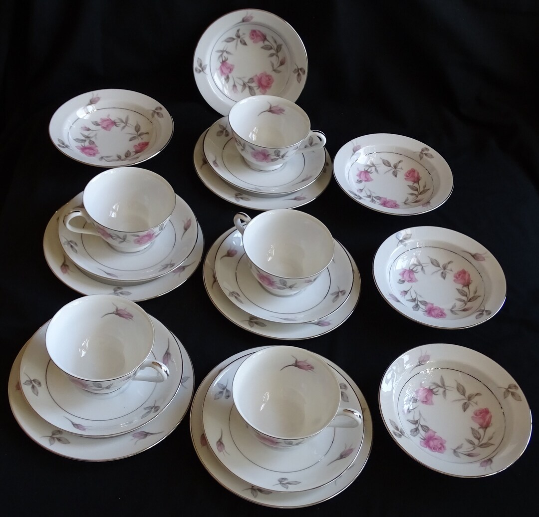 Free Ship Rosetta 3104 Sango Vintage Pink Rose China Tea Set for 5 for ...
