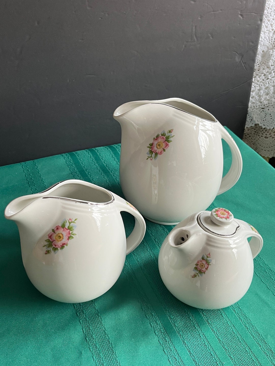 Rose White 658 Hall Superior Quality USA Vintage 1940s China Pitchers ...