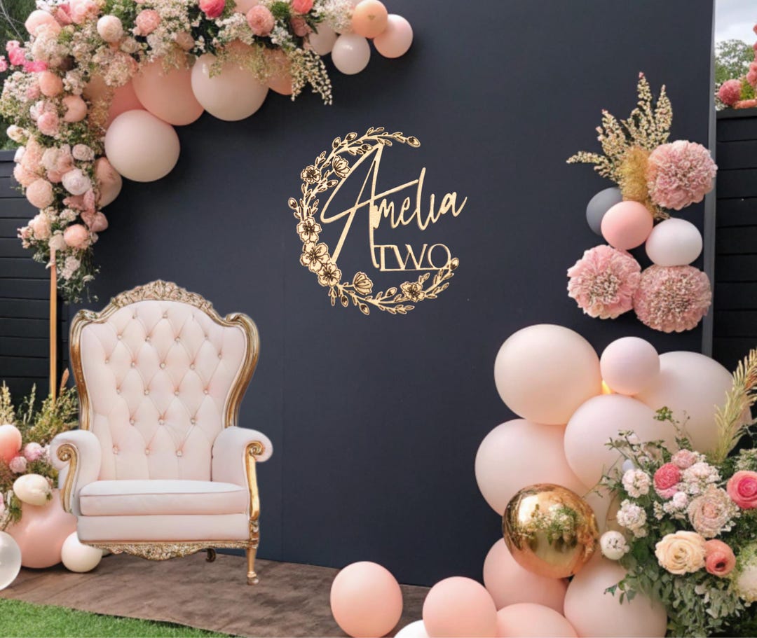 Custom Name Sign Birthday, Floral Birthday Decorations, Large Backdrop ...