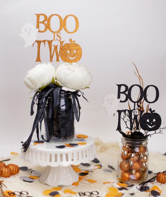Halloween 2nd Birthday Centerpiece, Our little Boo Is Turning Two Cake ...