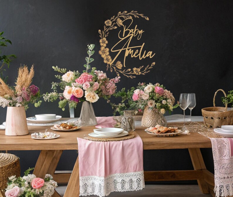Baby Name Sign for Floral Baby Shower Decorations, Large Backdrop Sign ...